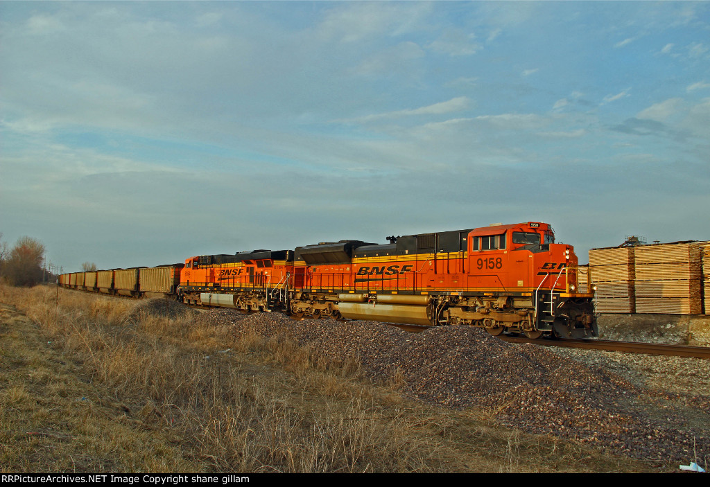 BNSF 9158 Leads a Sb coal load at Old monroe Mo.